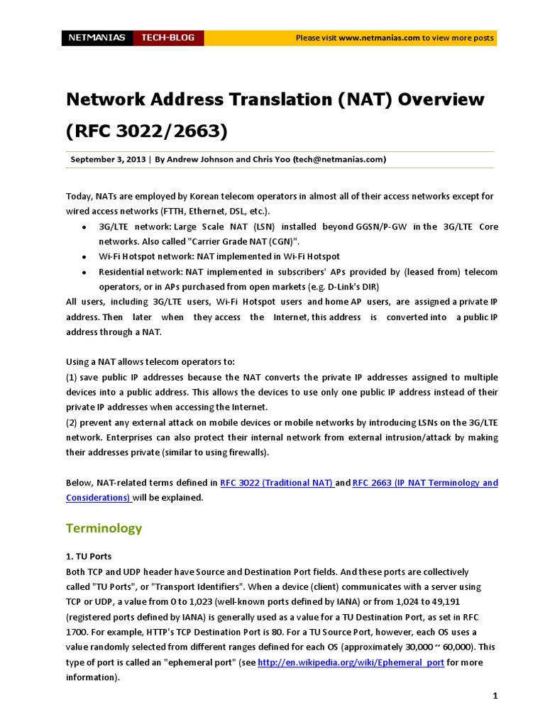 Netmanais 2013 09 03 Nat Overview En Pdf Pdf Port Computer