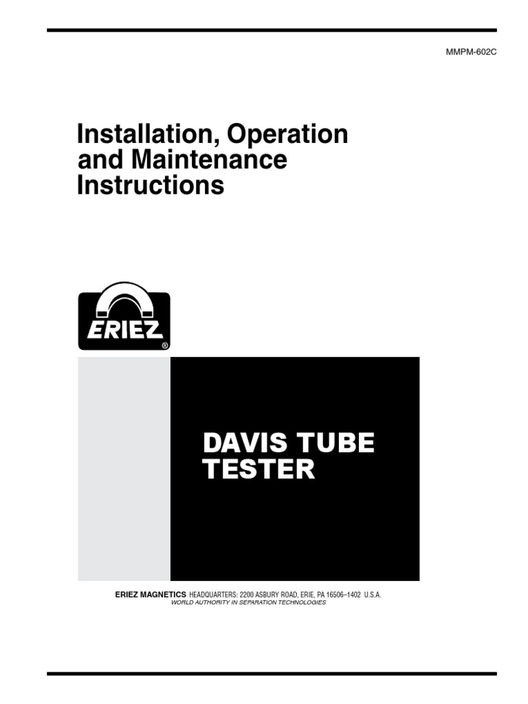 MMPM 602 Eriez Davis Tube Tester IOM | PDF | Bearing (Mechanical) | Magnet