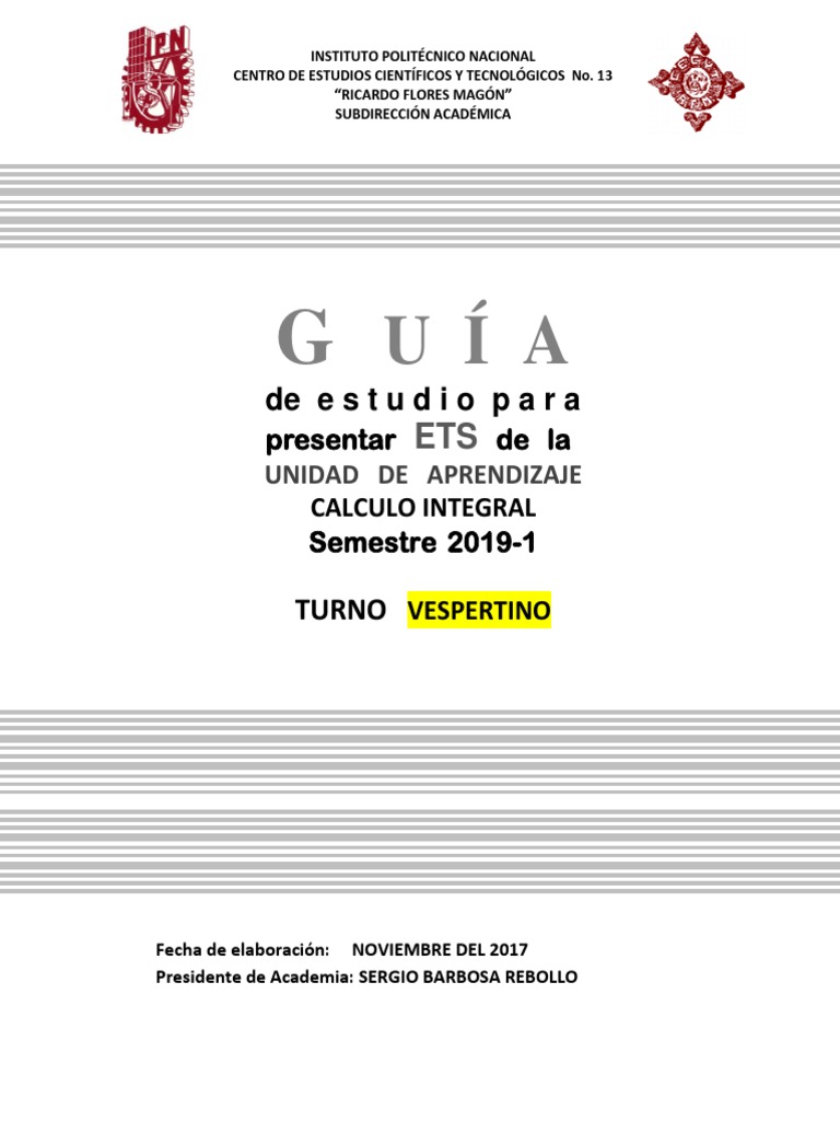 Guía ETS Calculo Integral T.V 2019-1 | PDF | Cálculo | Prueba (evaluación)