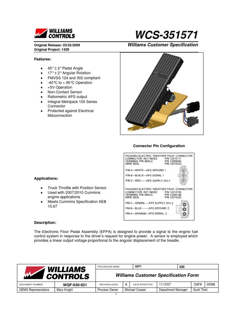 Wm-526 Specification Sheet | Throttle | Sensor