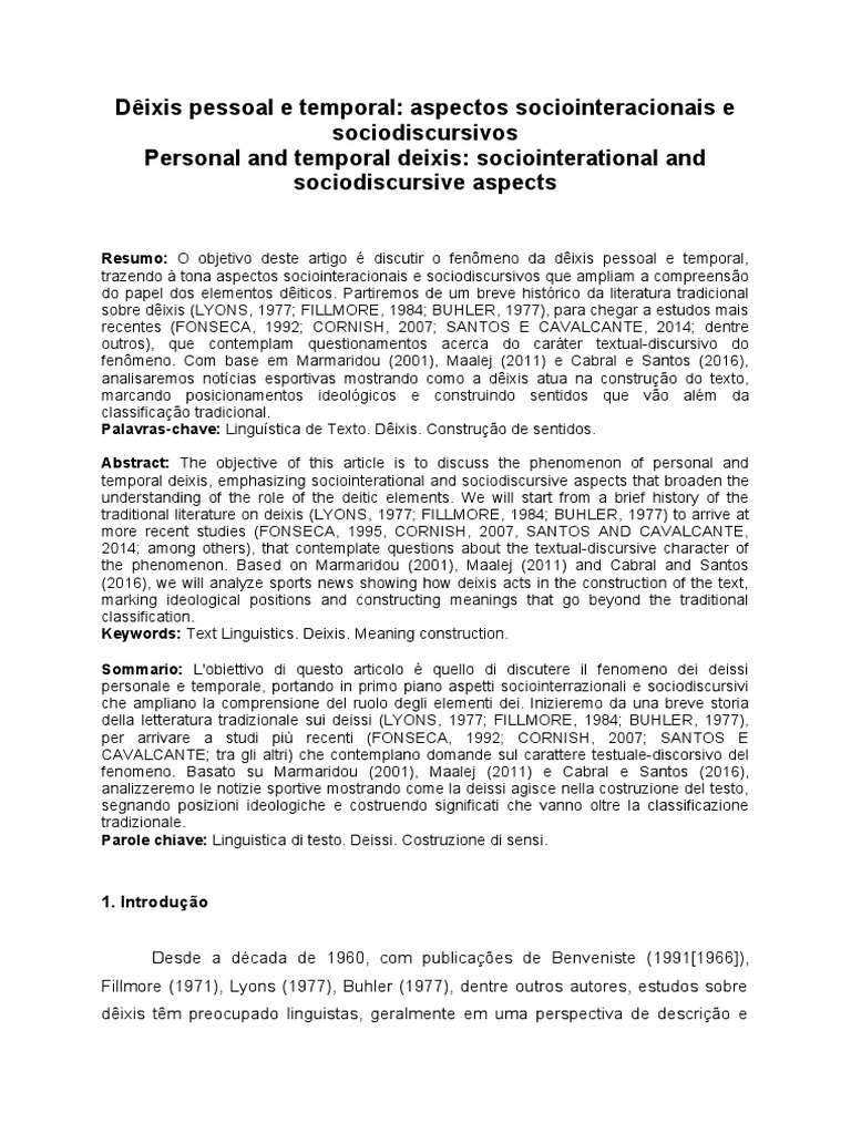 Deixis Temporal e Pessoal | PDF | Tempo | Pronome