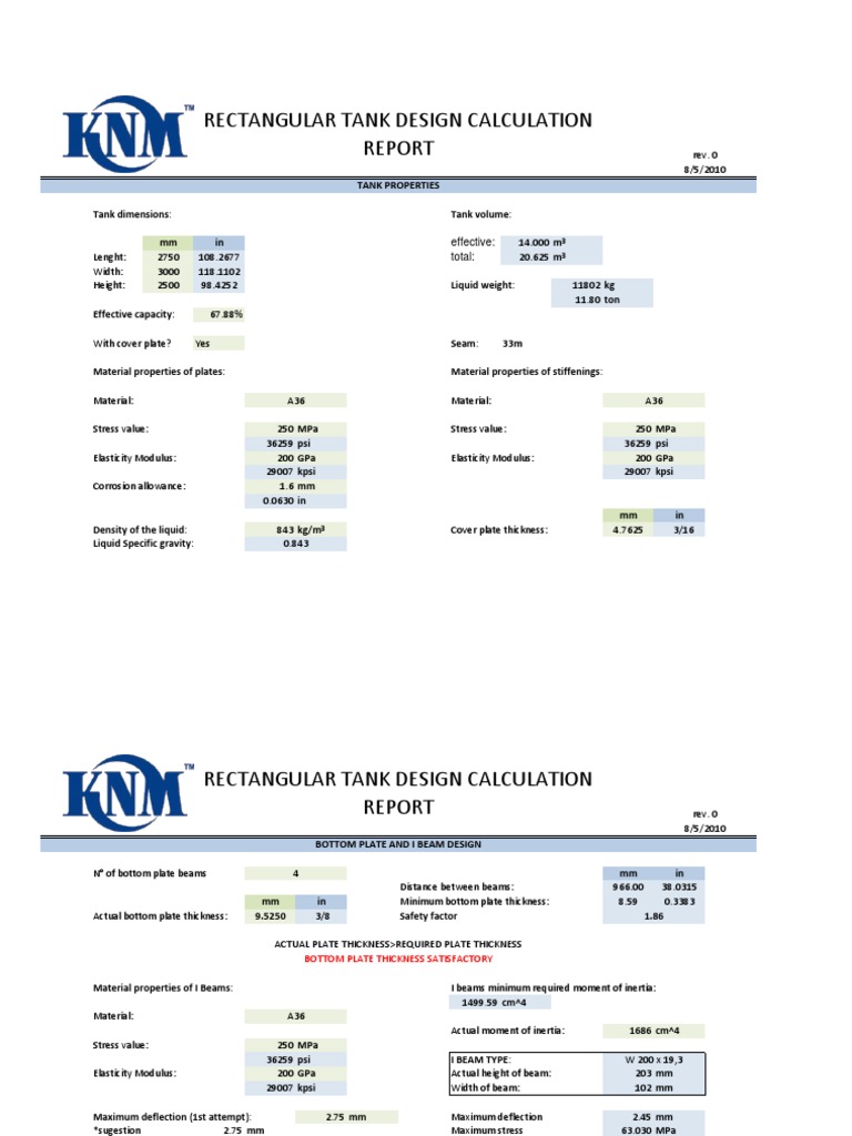 Rectangular Tank Design | PDF | Beam (Structure) | Young's Modulus