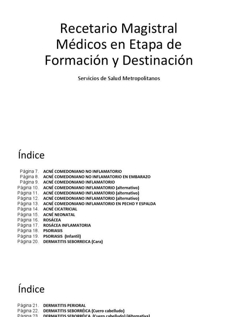 Recetario Magistral EDF | Rtt | Condiciones cutáneas