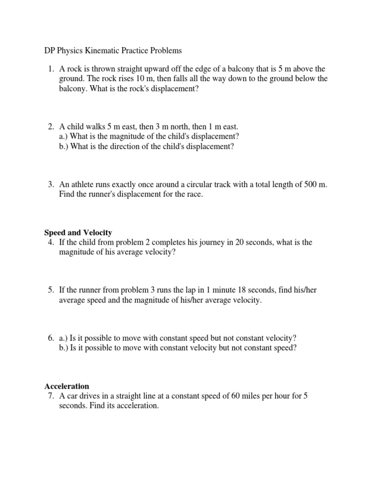 Kinematic Practice Problems Worksheet | PDF | Acceleration | Velocity