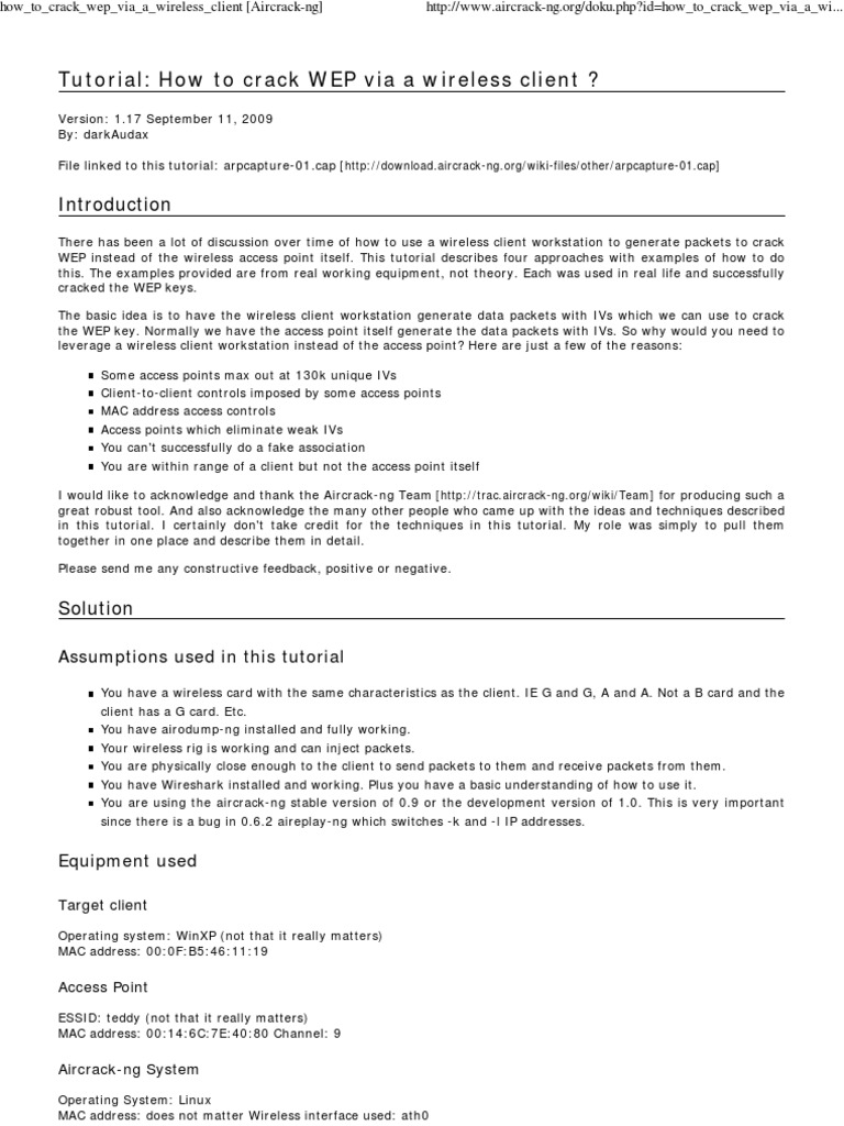 How To Crack Wep Via A Wire.. | PDF | Wireless Access Point | Wireless Lan