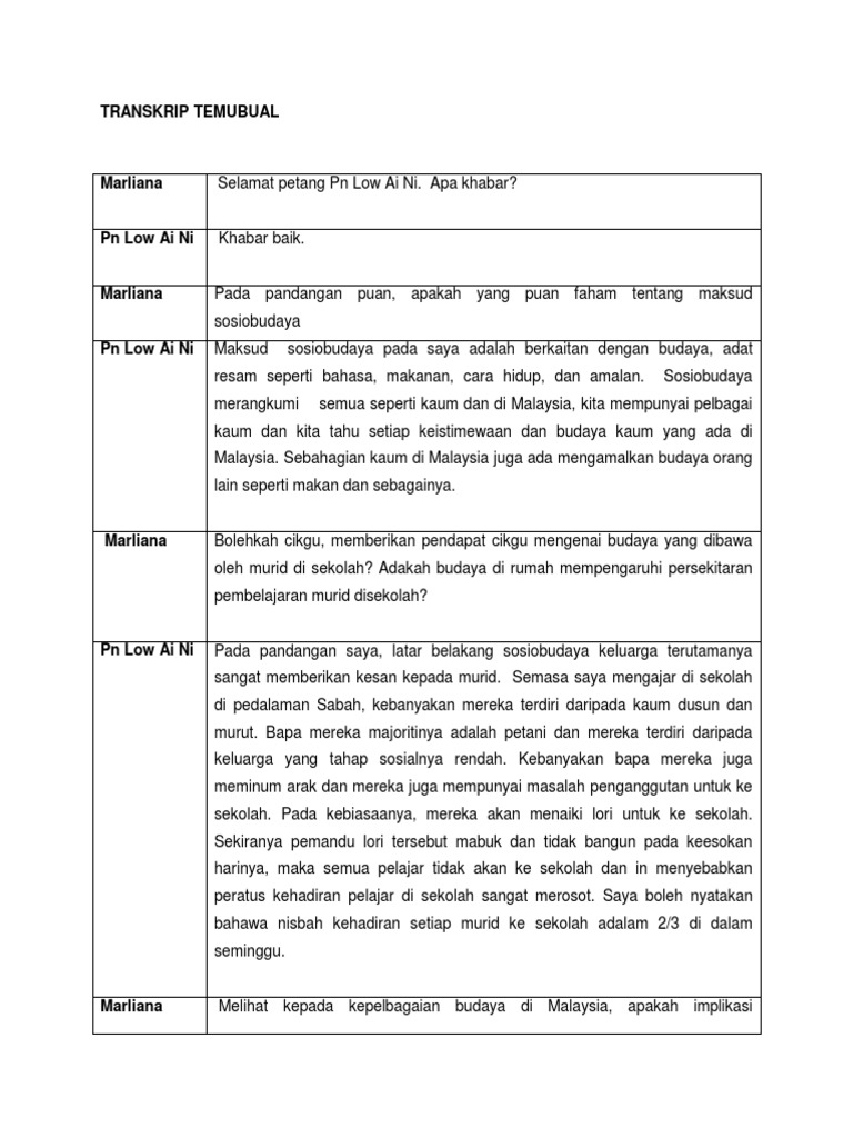 Transkrip Temubual | PDF