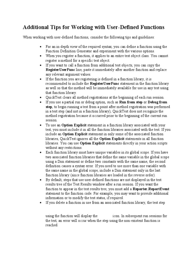 Additional Tips For Working With User Defined Functions Pdf