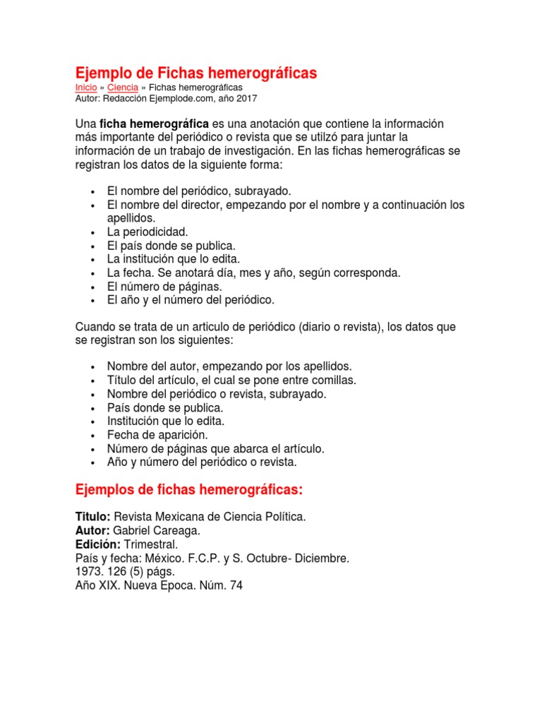 Ejemplo de Fichas Hemerográficas | Periódicos | Publicaciones