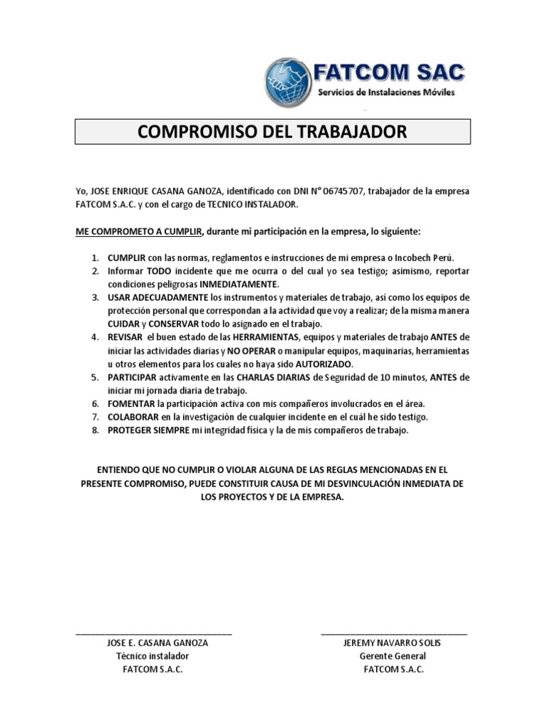 Compromiso Del Trabajador | PDF