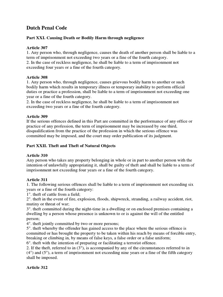 Dutch Penal Code | PDF | Theft | Criminal Law
