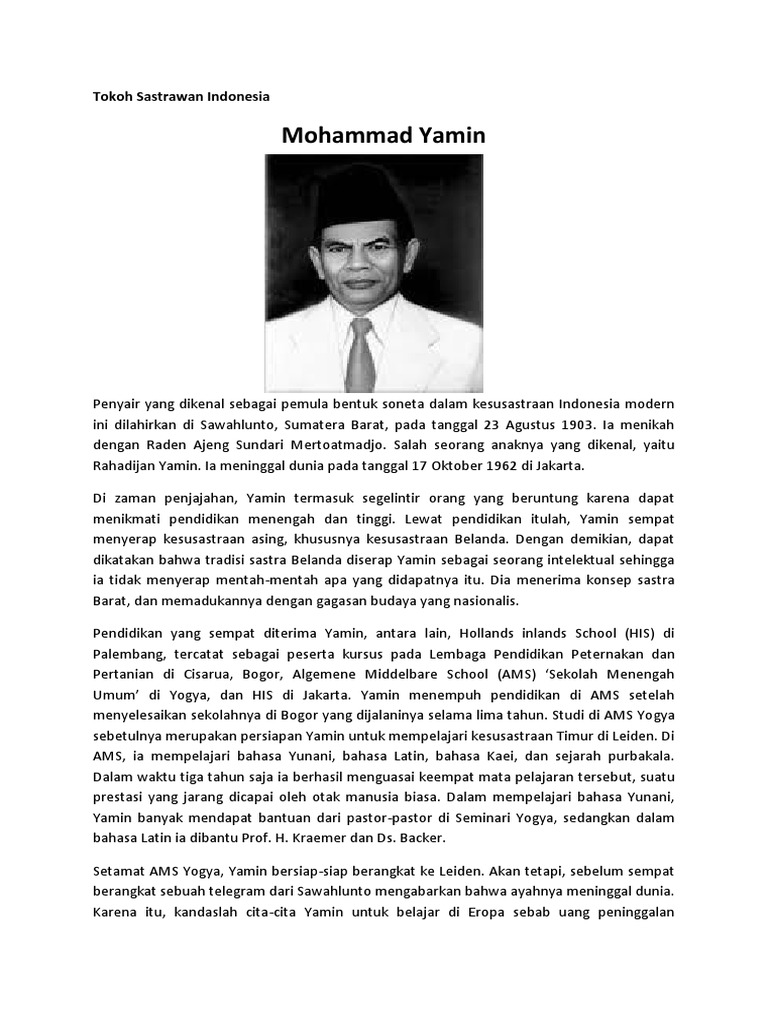 Biografi Tokoh Sastrawan Indonesia M. Ymain Dan Merari Siregar | PDF
