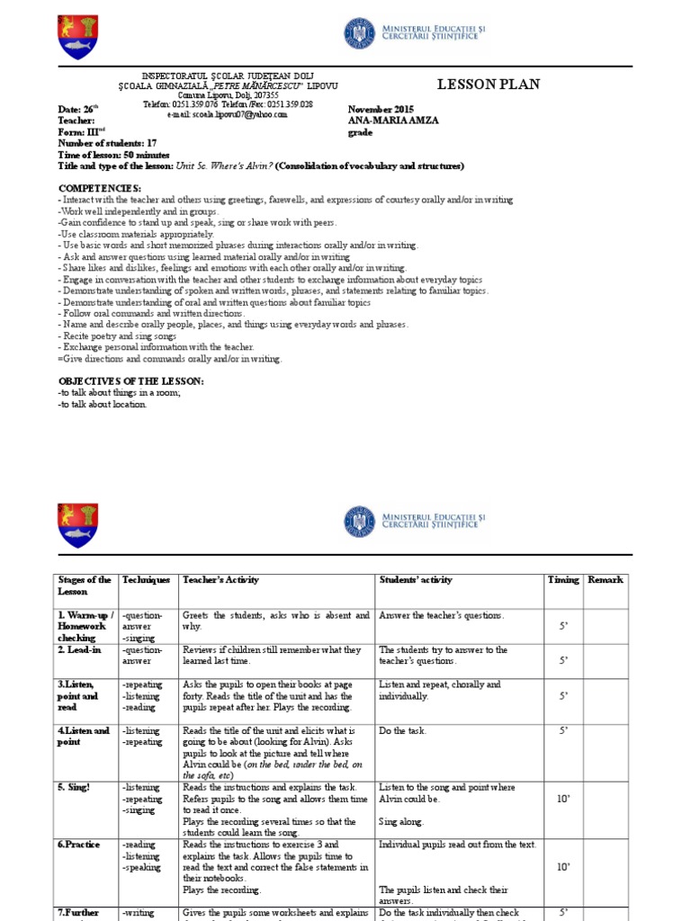 III Unit 5c Where S Alvin | PDF | Lesson Plan | Teaching