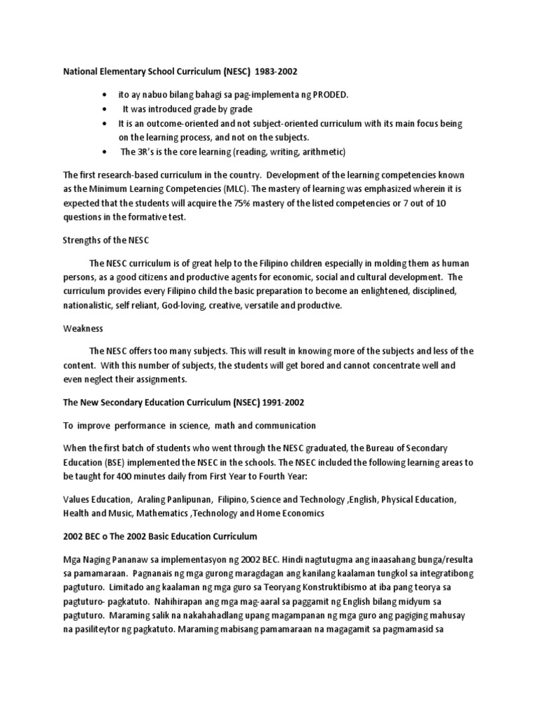 National Elementary School Curriculum | PDF