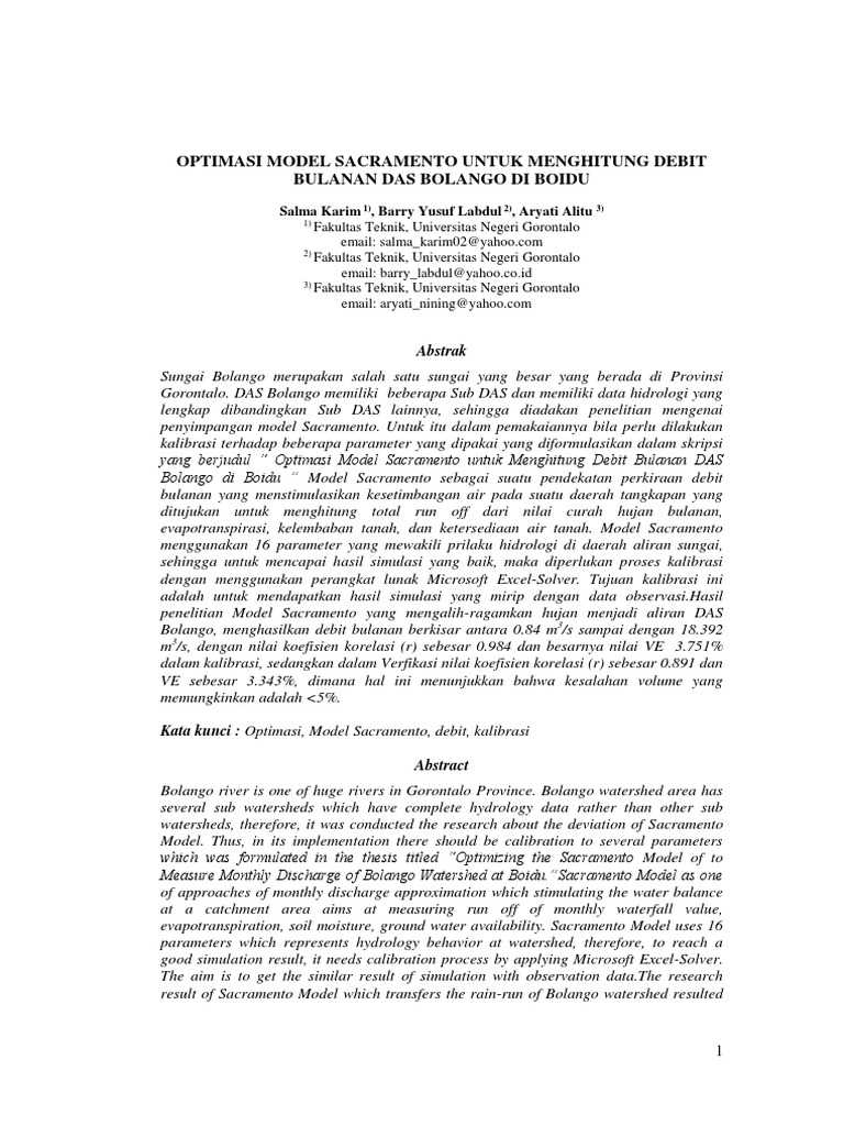 Optimasi Model Sacramento DAS Bolango | PDF