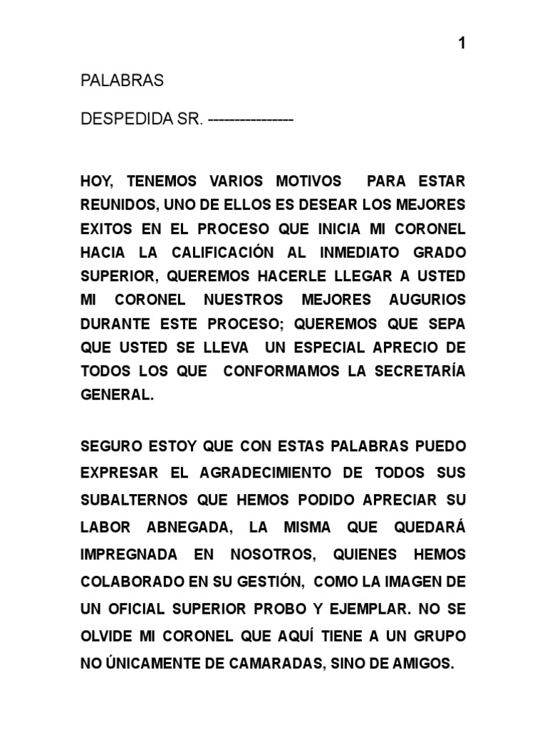 Palabras Despedida | PDF
