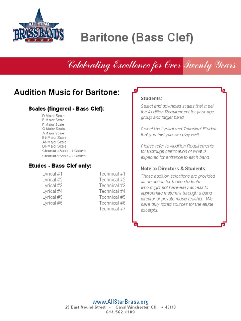 Baritone (Bass Clef) : Celebrating Excellence For Over Twenty Years ...