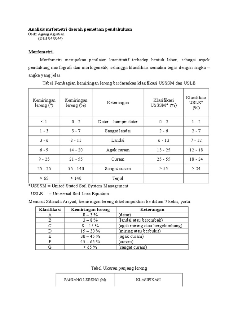 Klasifikasi Kemiringan Lereng dan Ketinggian | PDF
