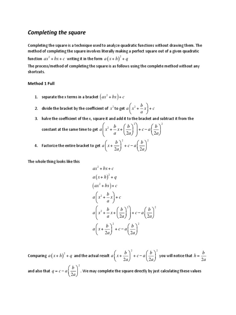 Completing The Square | PDF | Mathematical Concepts | Algebra
