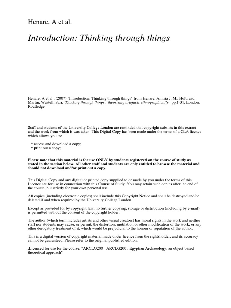 Introduction: Thinking Through Things: Henare, A Et Al | PDF | Art