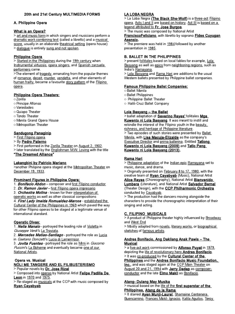 Philippine Opera Hand Out | PDF | Opera | Philippines