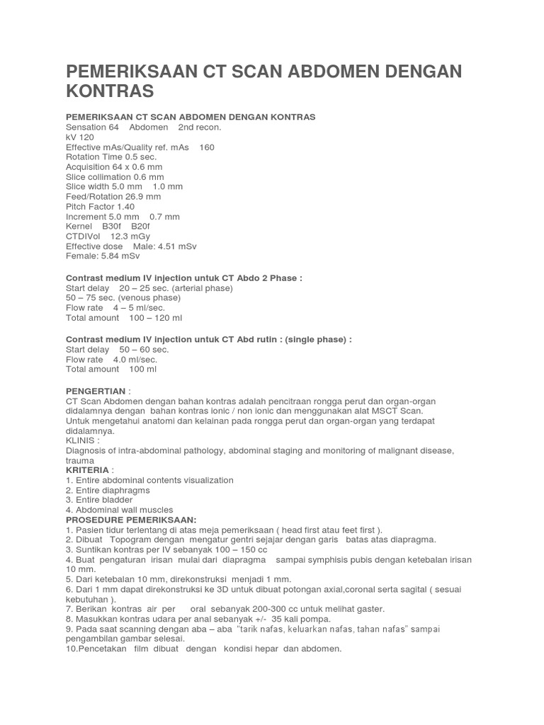 Pemeriksaan CT Scan Abdomen Dengan Kontras | PDF