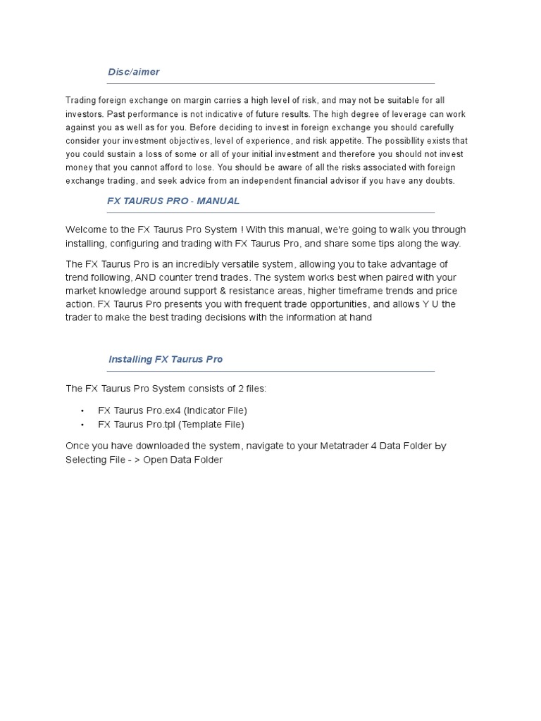 FX Taurus Pro - Manual | PDF | Financial Markets | Investing