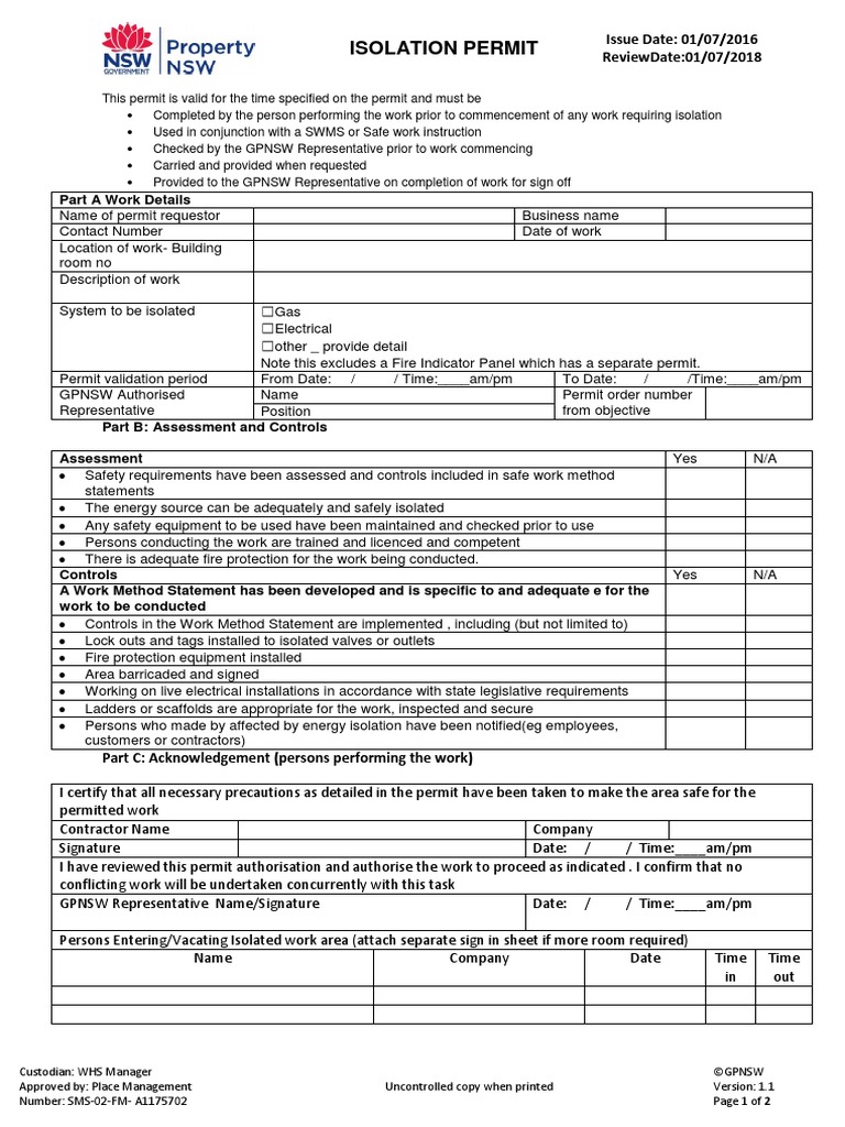 Isolation Work Permit | PDF | Safety | Business