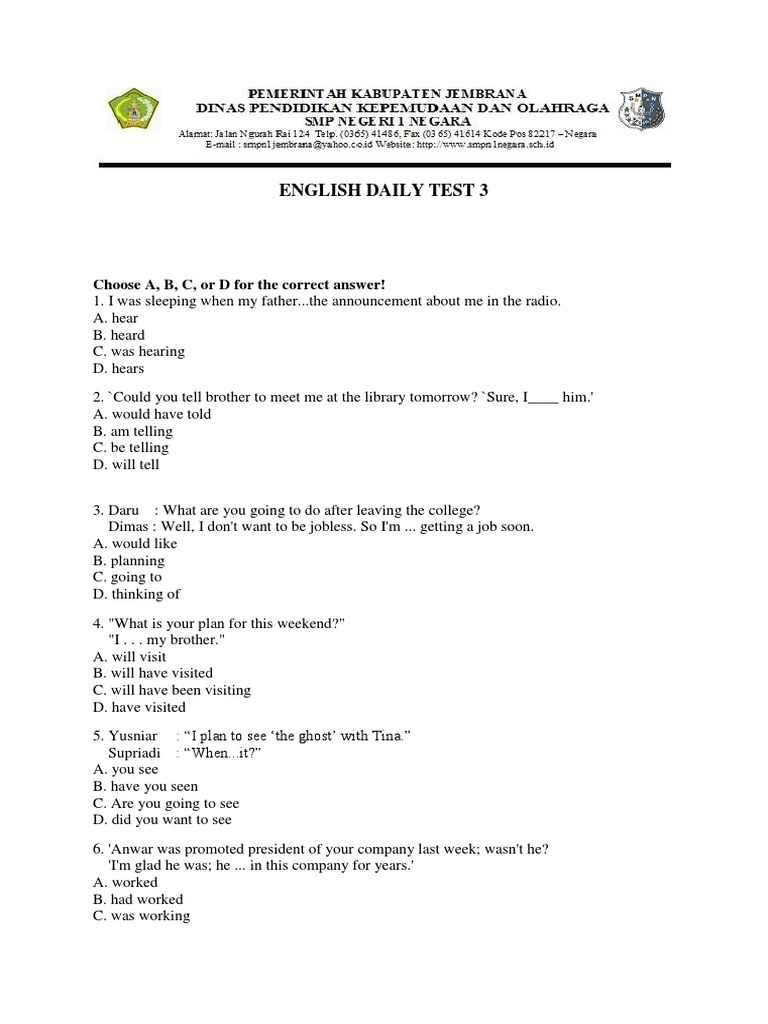 English Daily Test 3 | PDF