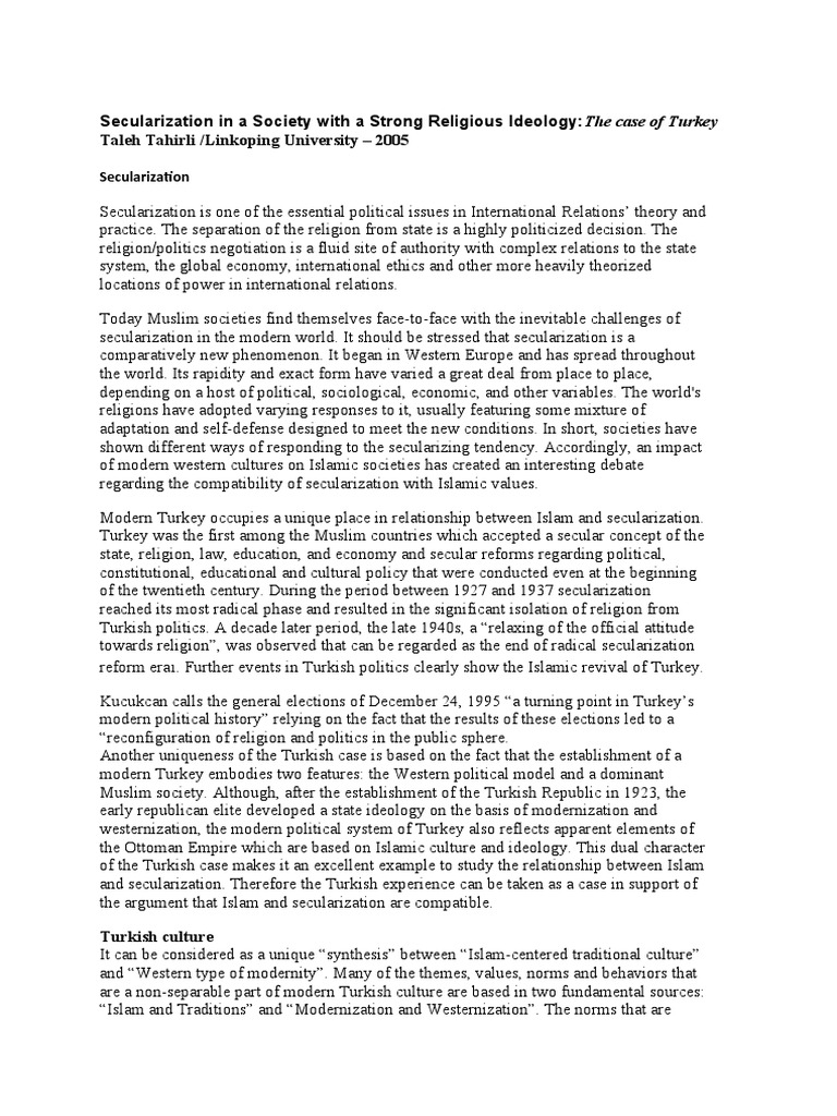 Secularization in A Society With A Strong Religious Ideology:The Case ...