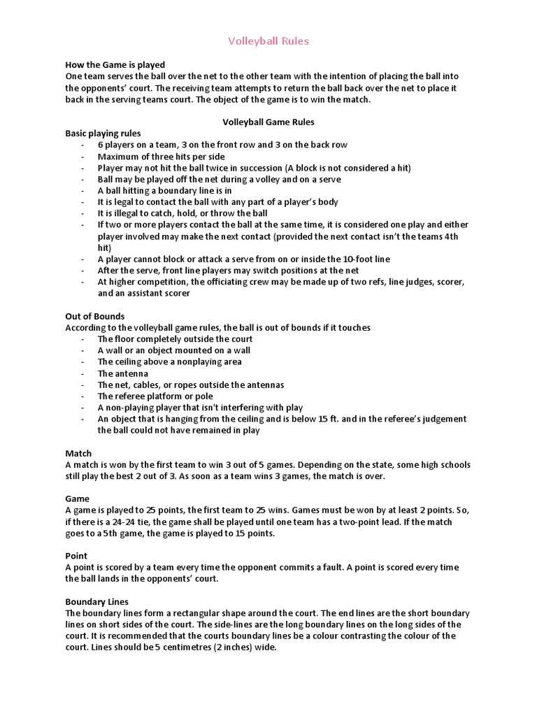 Volleyball Rules | PDF | Volleyball | Rules