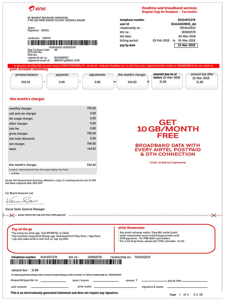 Fixedline and Broadband Services | PDF | Invoice | Payments