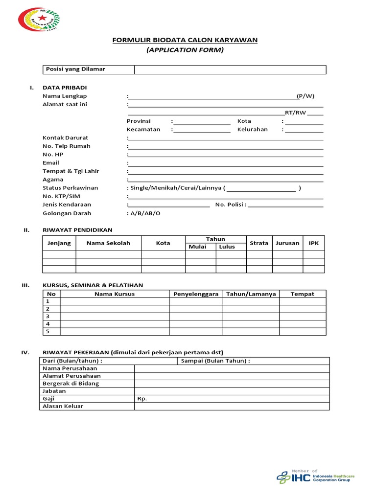 Formulir Biodata Calon Karyawan | PDF