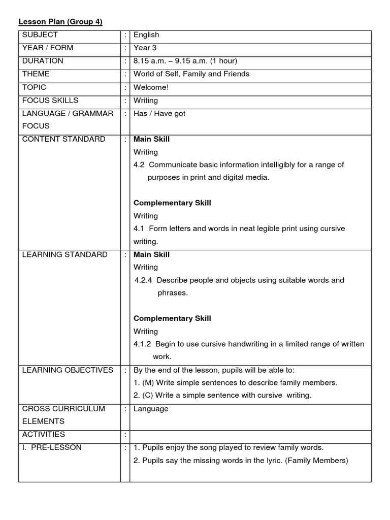 Lesson Plan Writing Group 4 | PDF | Lesson Plan | Word