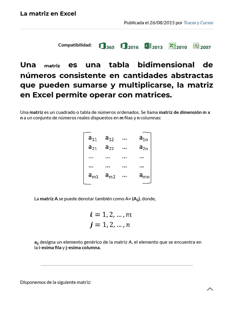 Cómo usar matrices en Excel | PDF | Determinante | Matriz (Matemáticas)