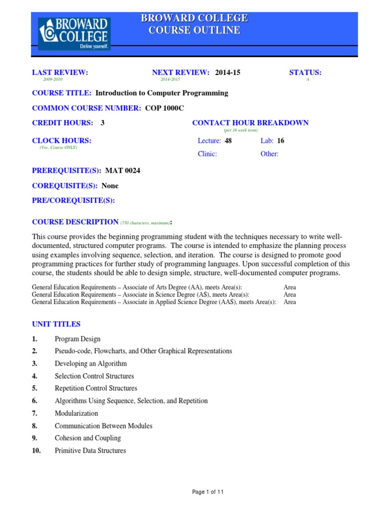 COP1000C Computer Programming | PDF | Control Flow | Algorithms