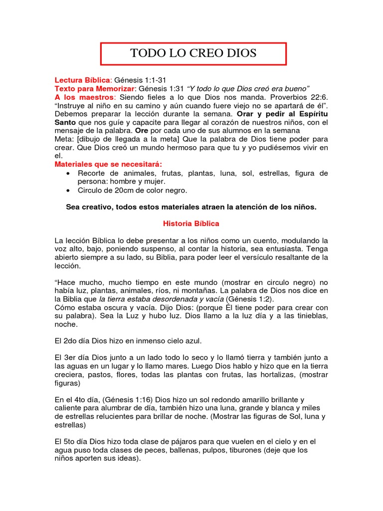 Creación y Amor de Dios en Niños | PDF | Adán y Eva | Libro del Génesis