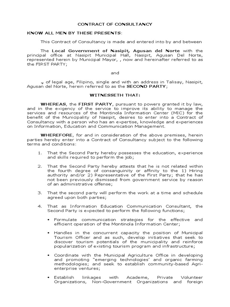 Consultancy Contract Sample | PDF | Government | Business