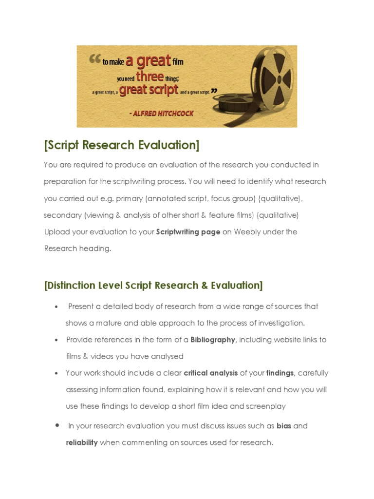 Distinction Level Script Research & Evaluation | PDF | Qualitative ...