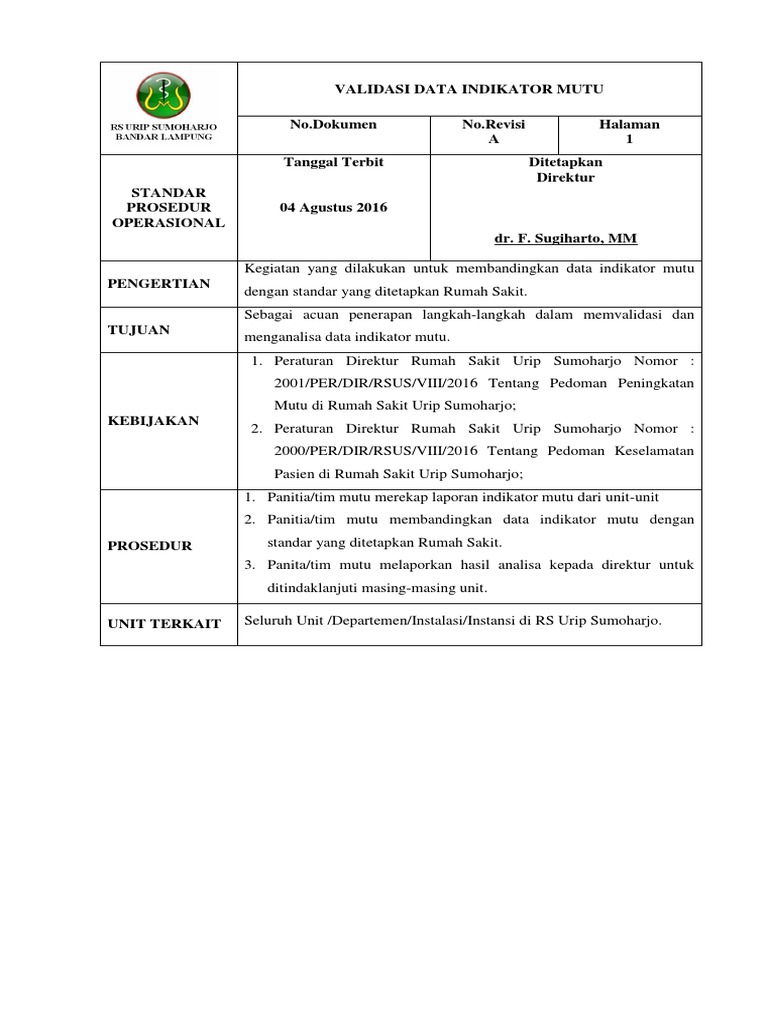 Spo Validasi Data Indikator Mutu | PDF