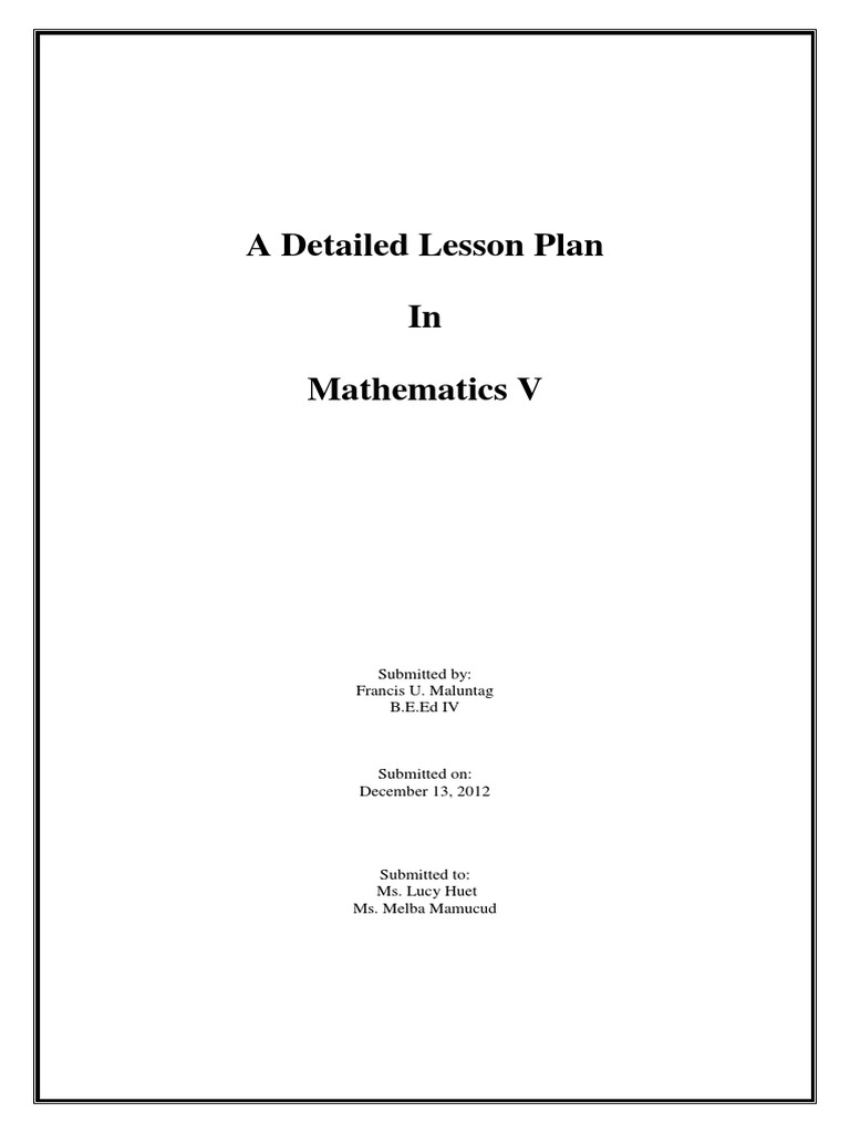 A Detailed Lesson Plan in Math 5 | PDF | Fraction (Mathematics ...