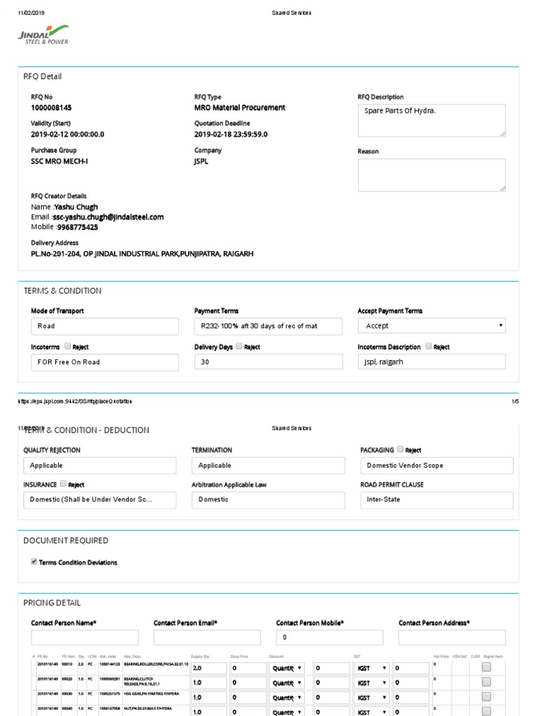JSPL Hydra Inquiry | PDF | Mechanical Engineering | Manufactured Goods