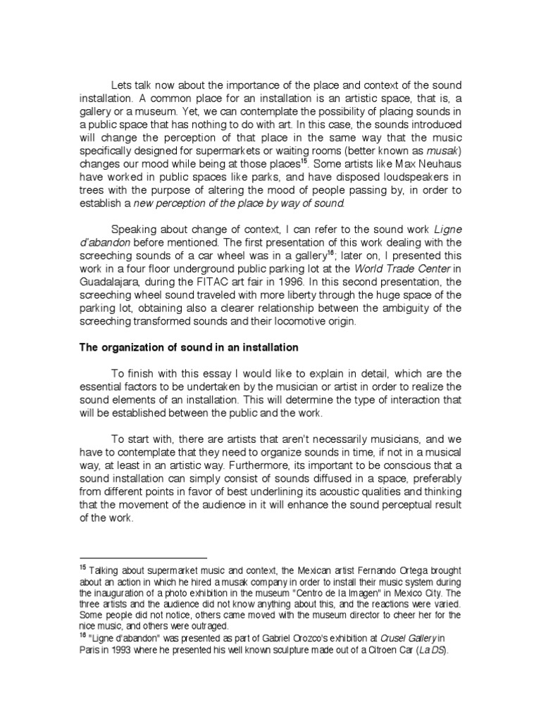 The Organization of Sound in An Installation | PDF | Installation Art ...