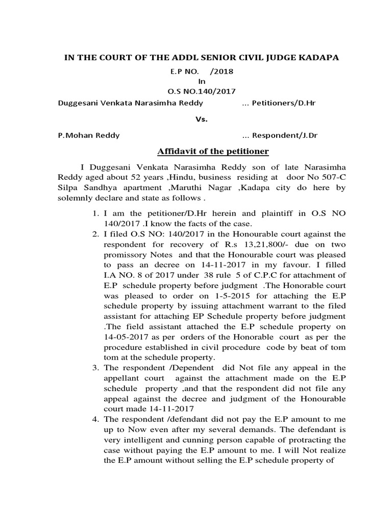 In The Court of The Addl Senior Civil Judge Kadapa | PDF | Rupee | Judgment (Law)