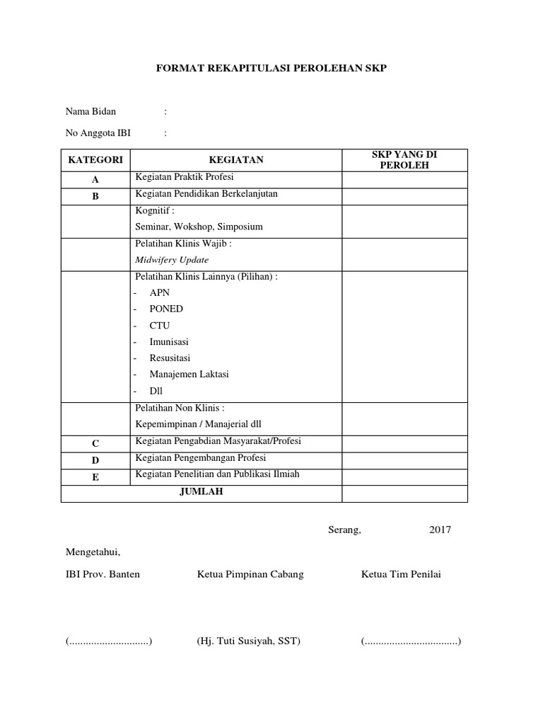 Format Rekapitulasi Perolehan SKP | PDF