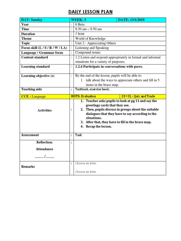 Daily Lesson Plan | PDF | Lesson Plan | Teachers