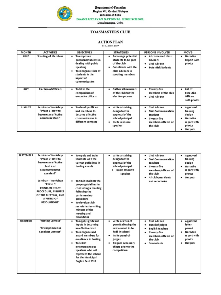 Action Plan Toastmasters Club | PDF | Public Speaking | Public Sphere