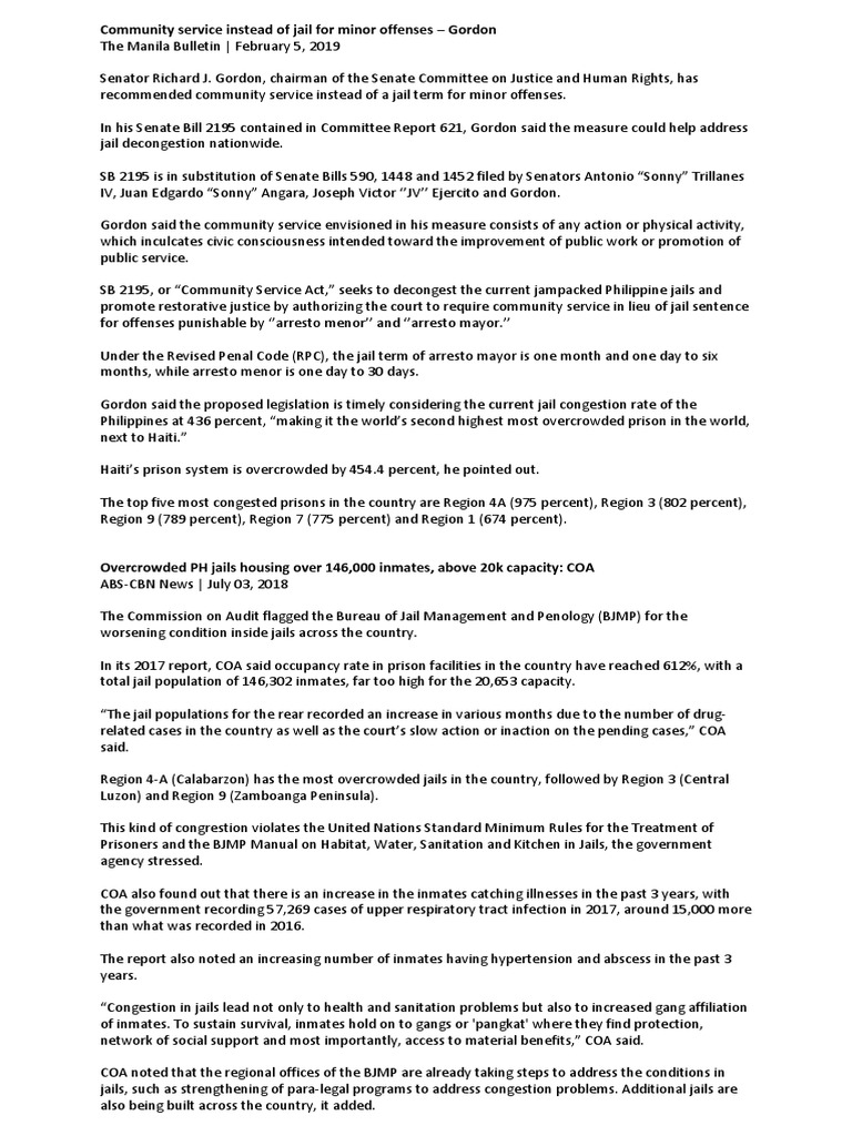 Community Service Instead of Jail For Minor Offenses - Gordon | PDF ...