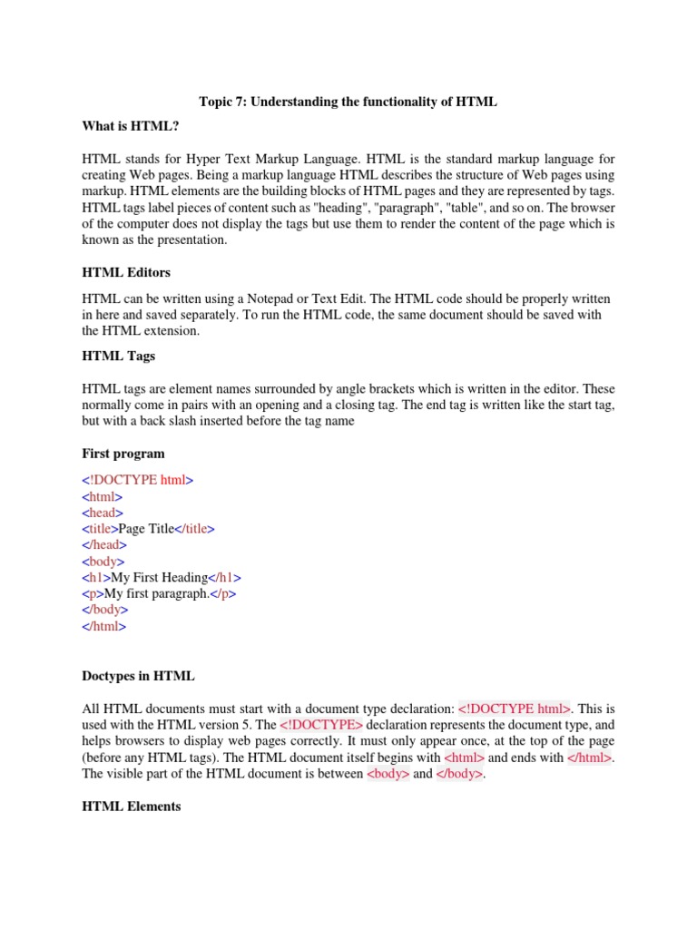 Topic 7: Understanding The Functionality of HTML What Is HTML ...