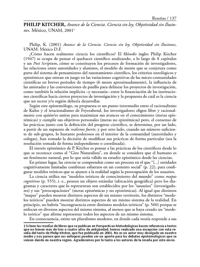 Kitcher, P. (2001) - Avance de La Ciencia | PDF | Teoría | Science