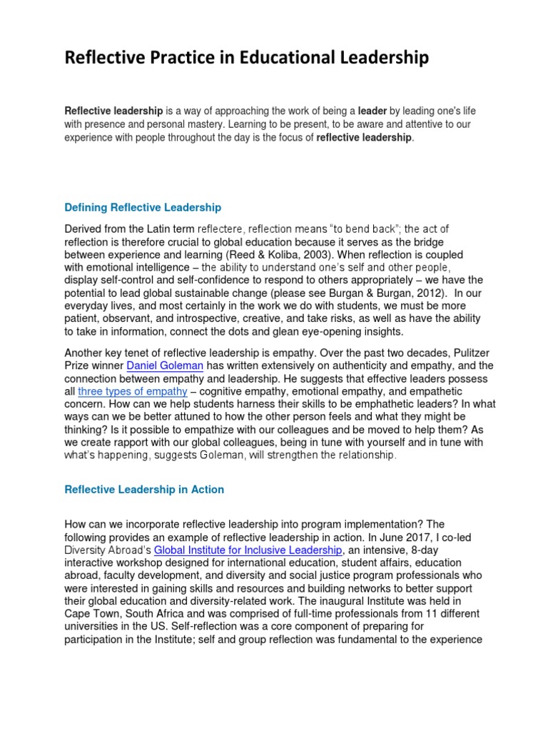Reflective Practice in Educational Leadership | PDF | Empathy | Leadership